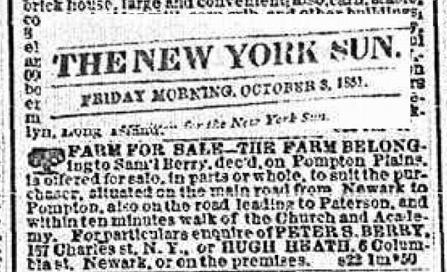 Vintage ad: Farm for sale – Bits of History: Morris & Passaic County NJ